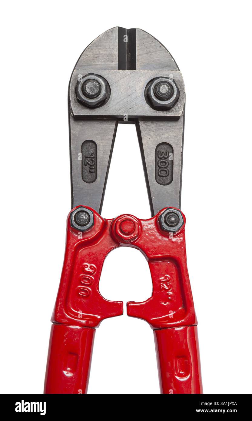 Isolated Construction Tools Big Bolt Cutter With Red Handle For Cutting ...
