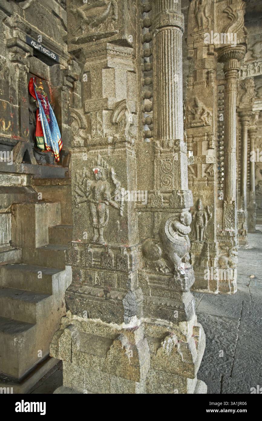 Intricately carved pillars of Ekambareswarar temple built by the ...