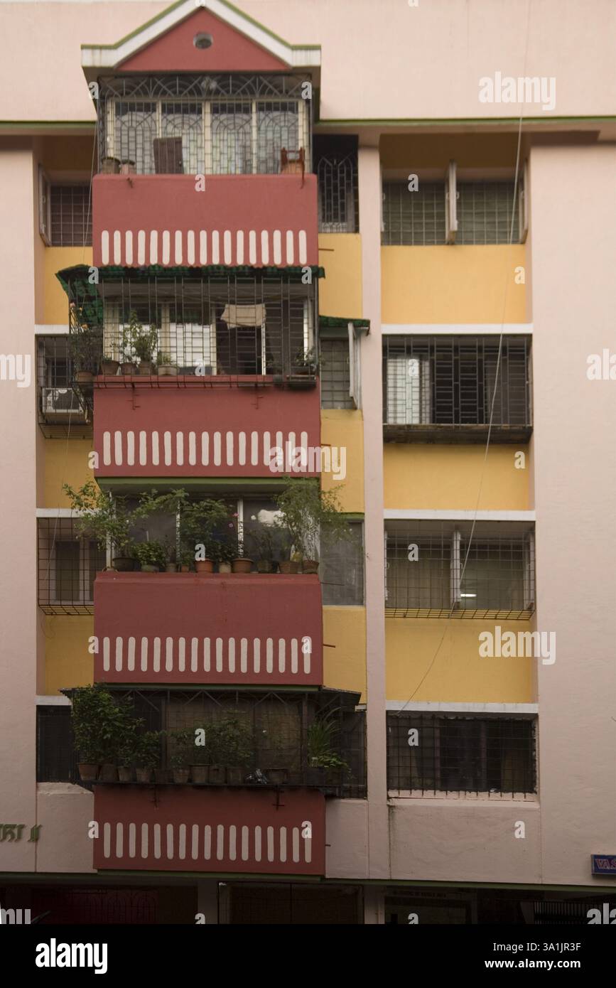 Residential apartment balcony and windows four storied Indian Middle ...
