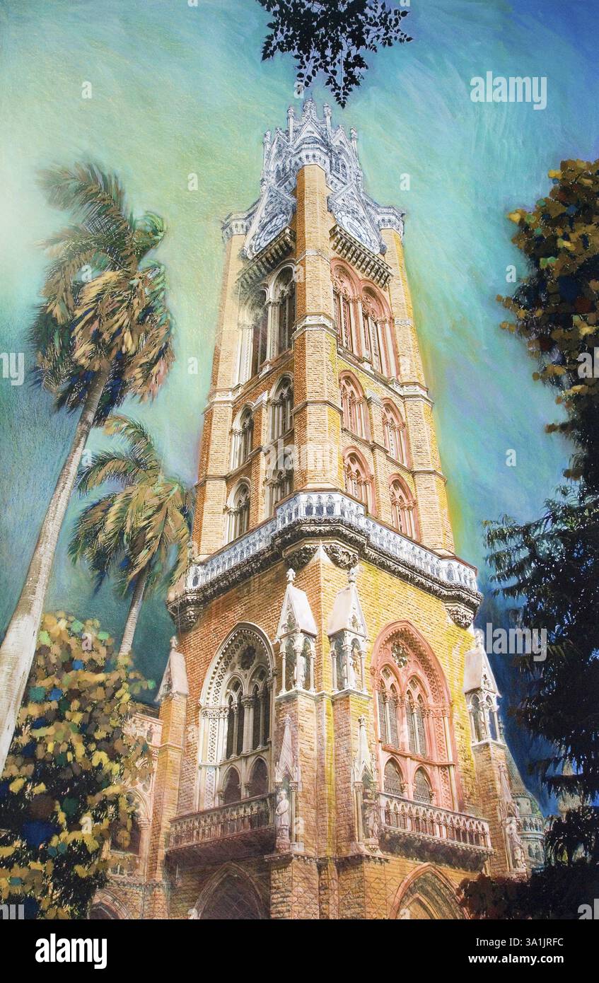 Rajabhai clock tower painting by Safdar & Pradeep Stock Photo - Alamy