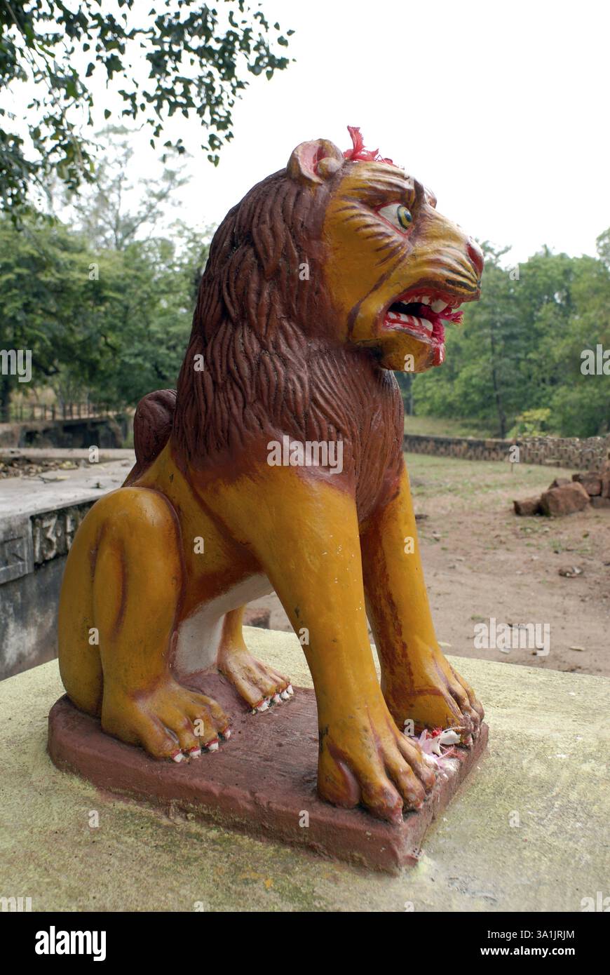 Lion statue at the temple of shree devi Bhagvati sansthan, village Kotkamte, District ...