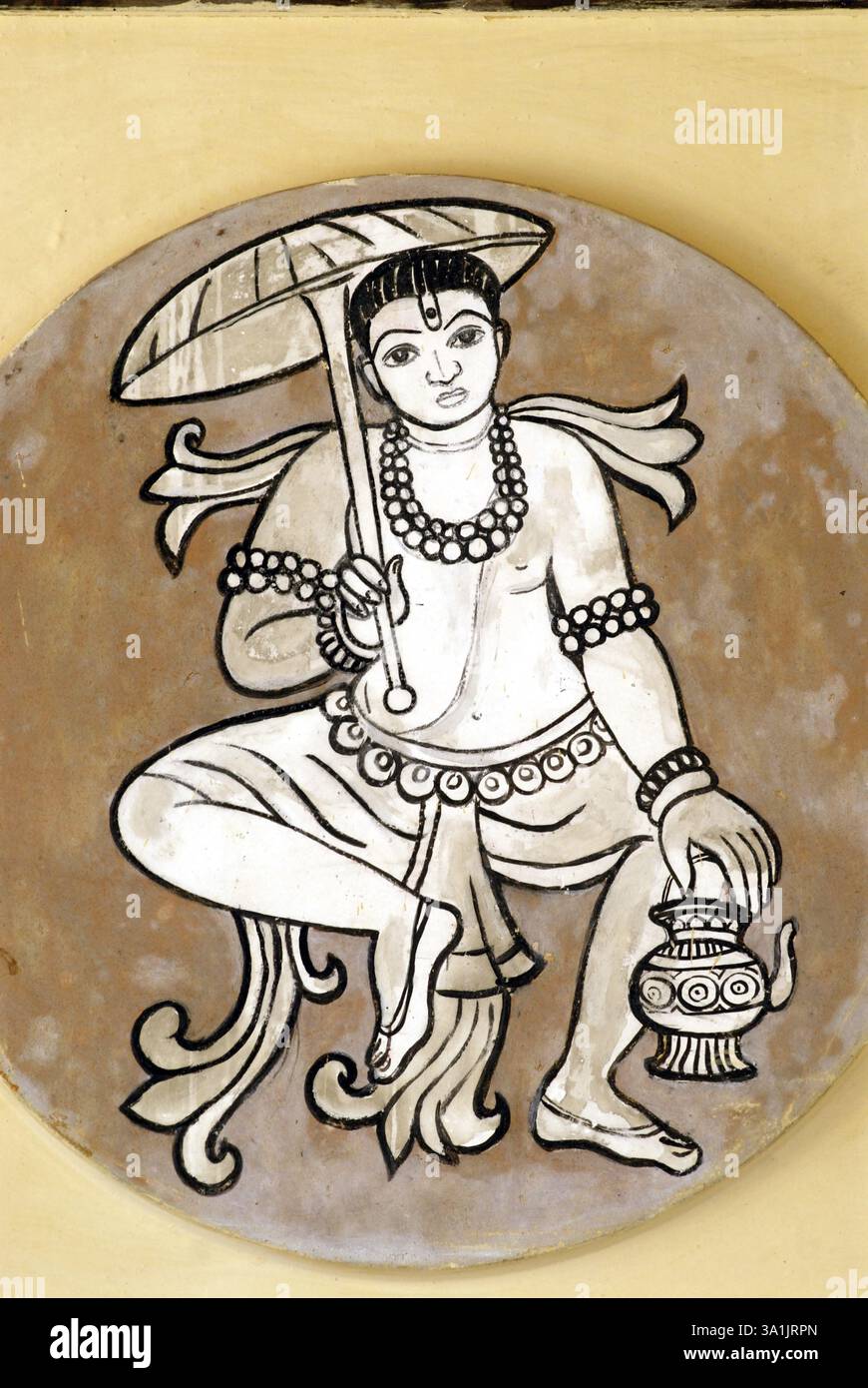 Wall painting of Vamana or the Dwarf, fifth incarnation of Lord Vishnu ...