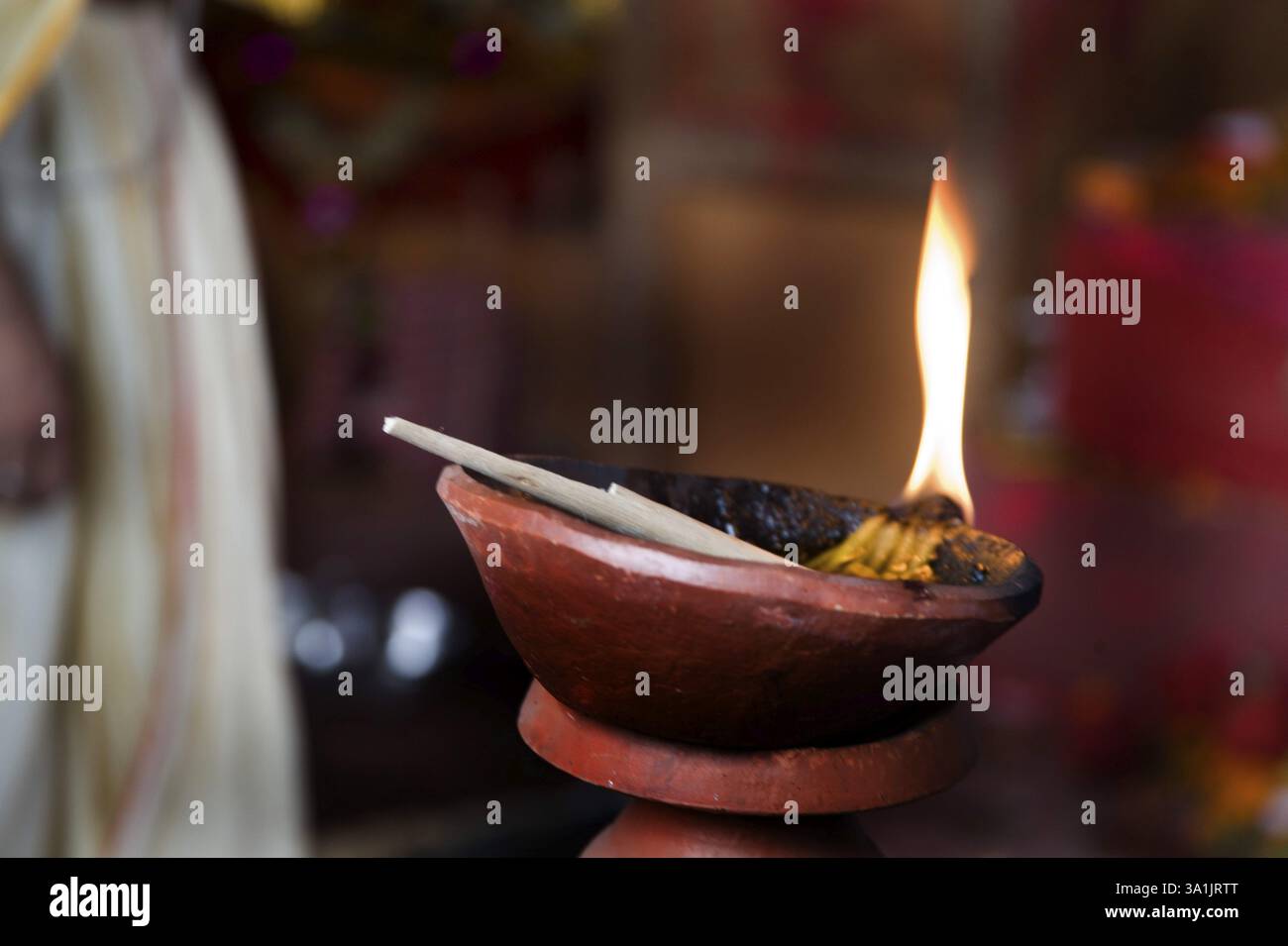 Oil diya, flame in clay pot on Durga Pooja, Dussera dusera Vijayadasami ...