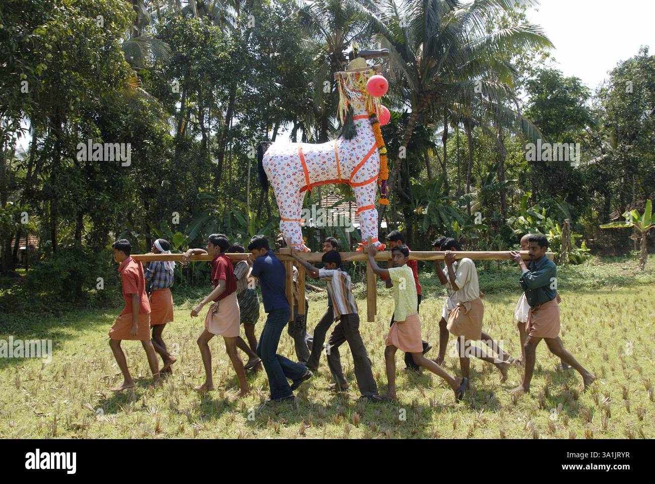 People celebrating Machattu Mamangam festival near Trichur, Kerala ...