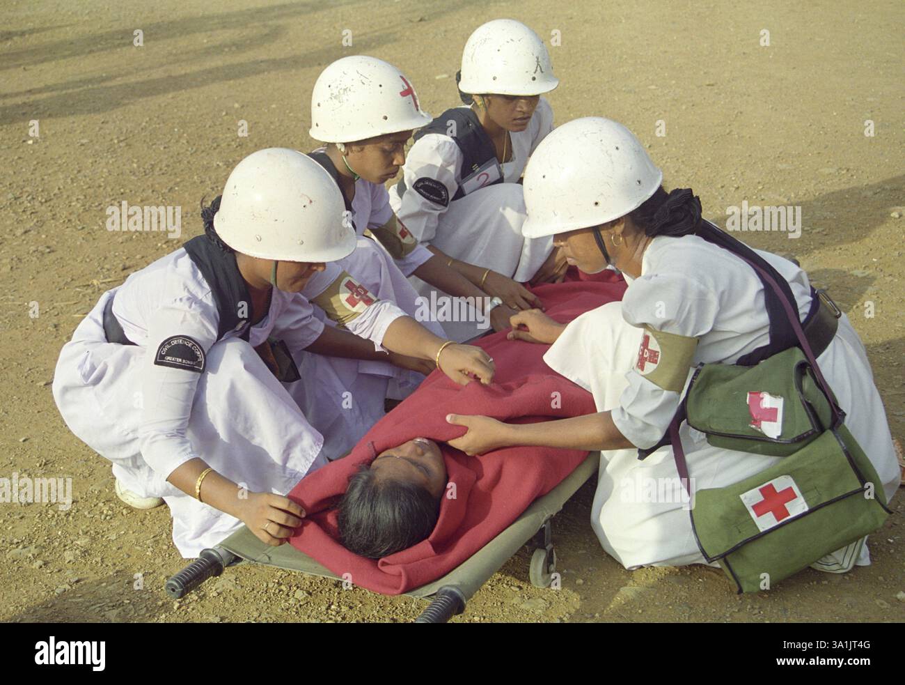 Civil Defence Corps demonstrate rescue and first aid operations in case ...