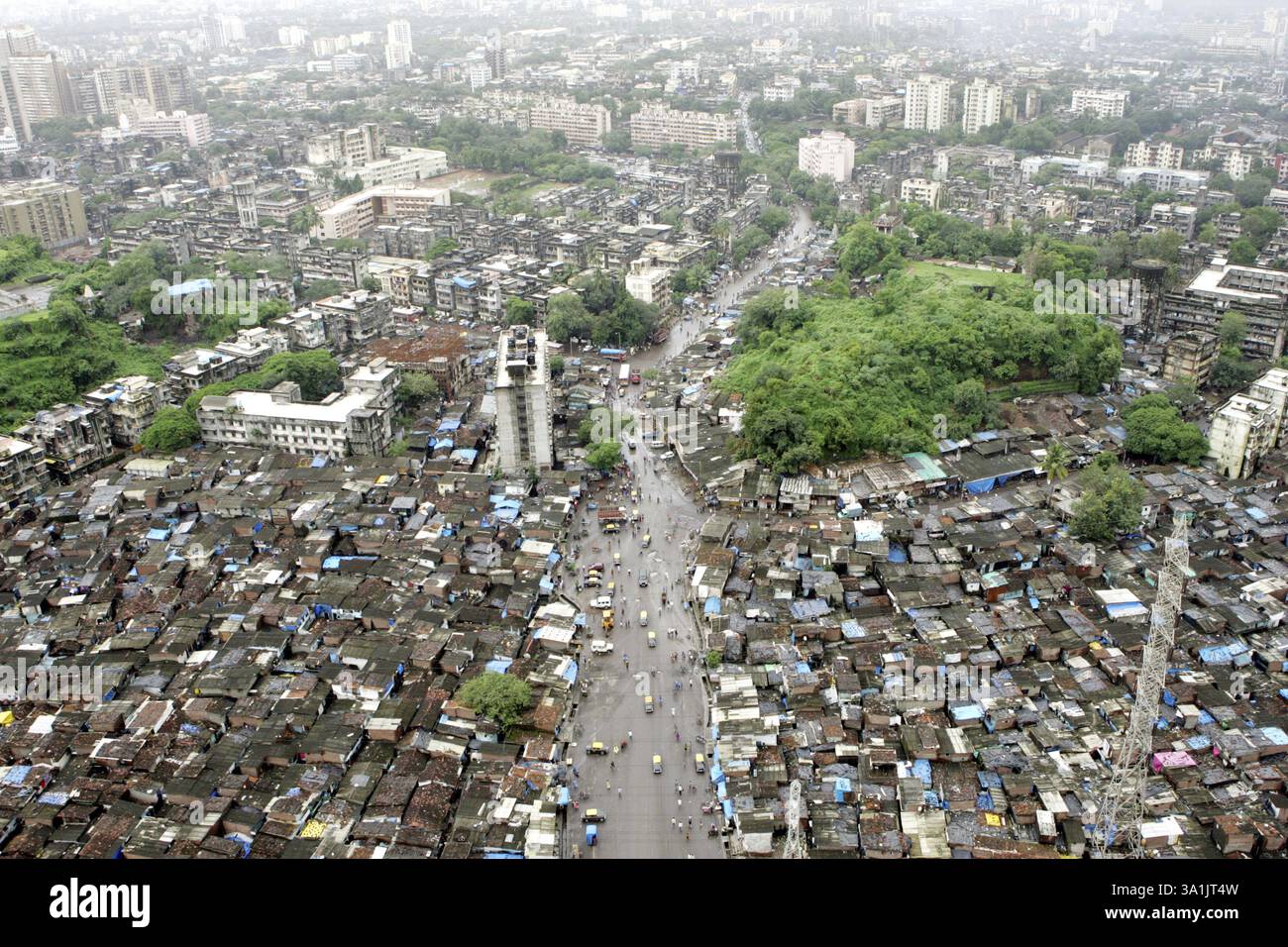 An aerial view of Sion koliwada and Wadala in central parts of Bombay ...