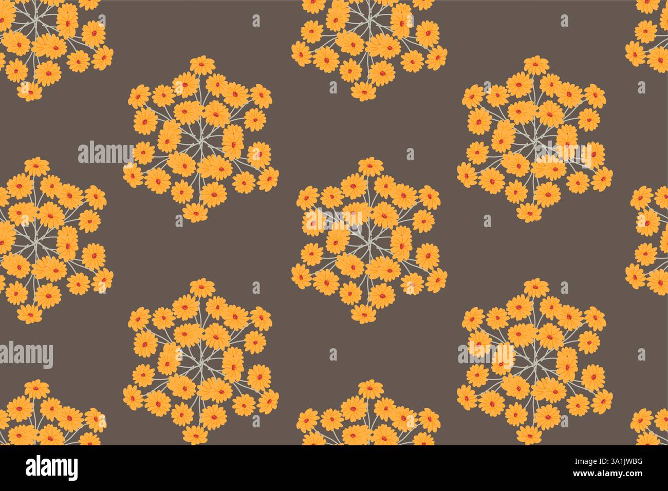 Geometric floral pattern with orange flowers on dark background Stock ...