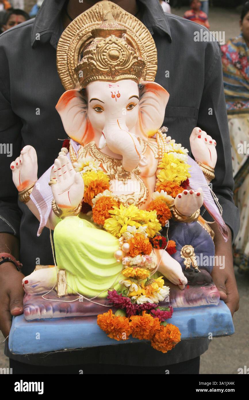 Idol of lord ganesh elephant headed god carried for immersion, Pune ...