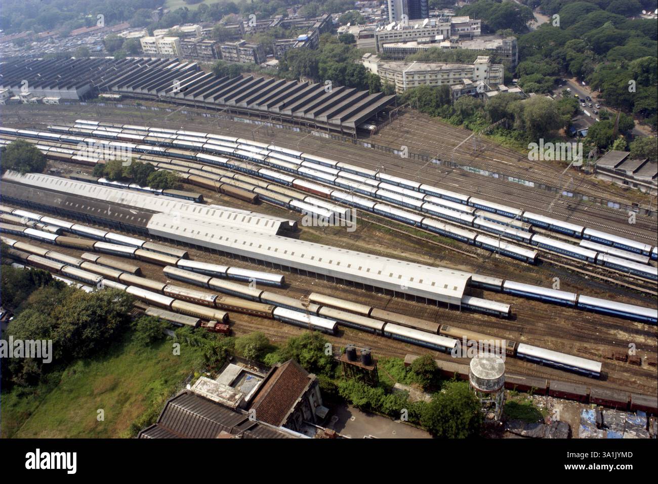 Aerial view of railway tracks at Bombay central, Bombay Mumbai ...