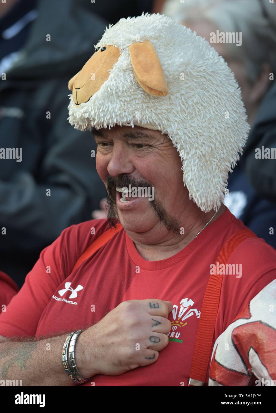 Edinburgh, UK. 8th Mar, 2025. A Welsh fan during the Six Nations ...