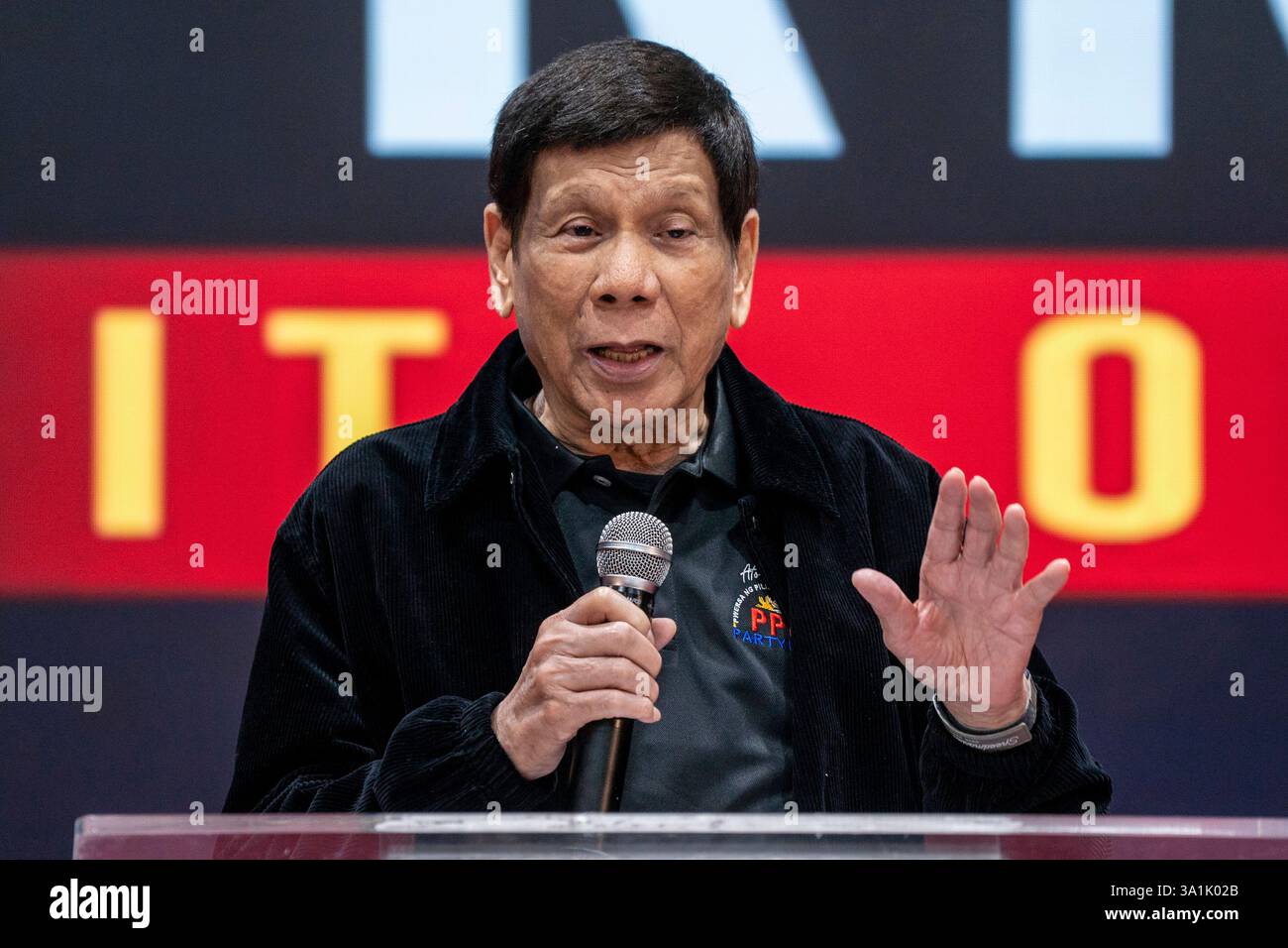 Former President of the Philippines Rodrigo Duterte speaks inside the ...
