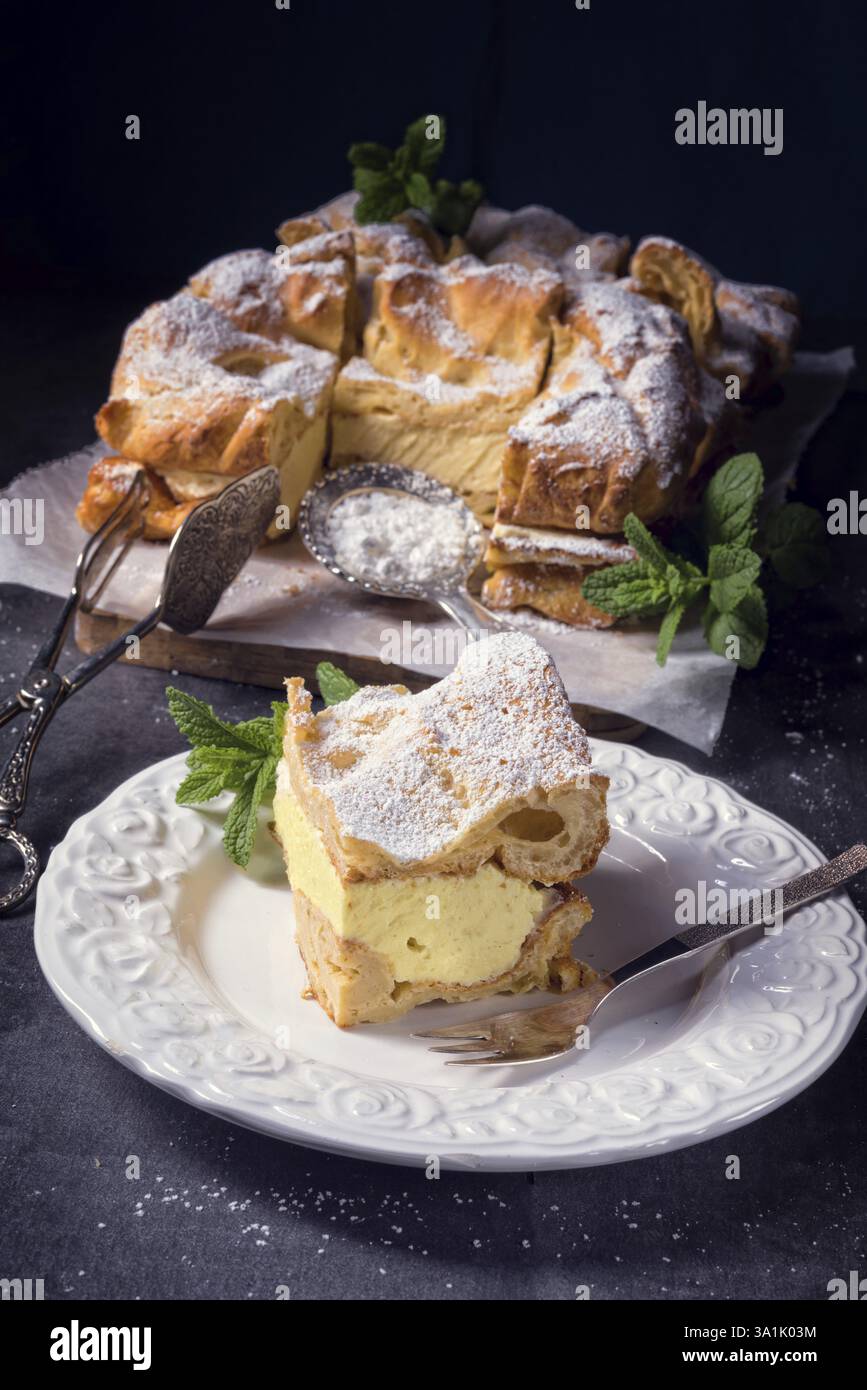 Karpatka is a traditional Polish cream pie filled with russel cream or ...