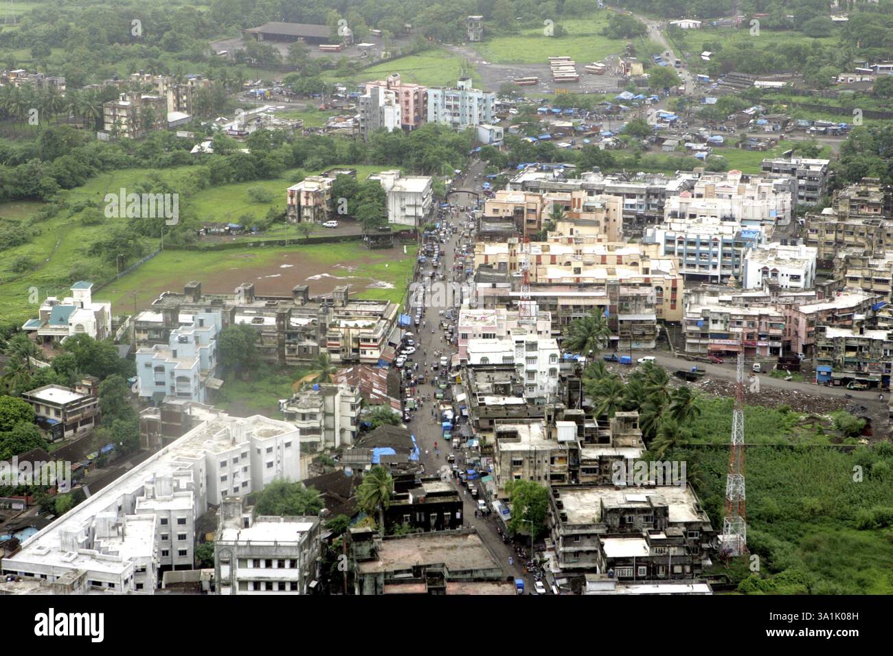 An aerial view of small village on the outskirts of Bombay Mumbai ...