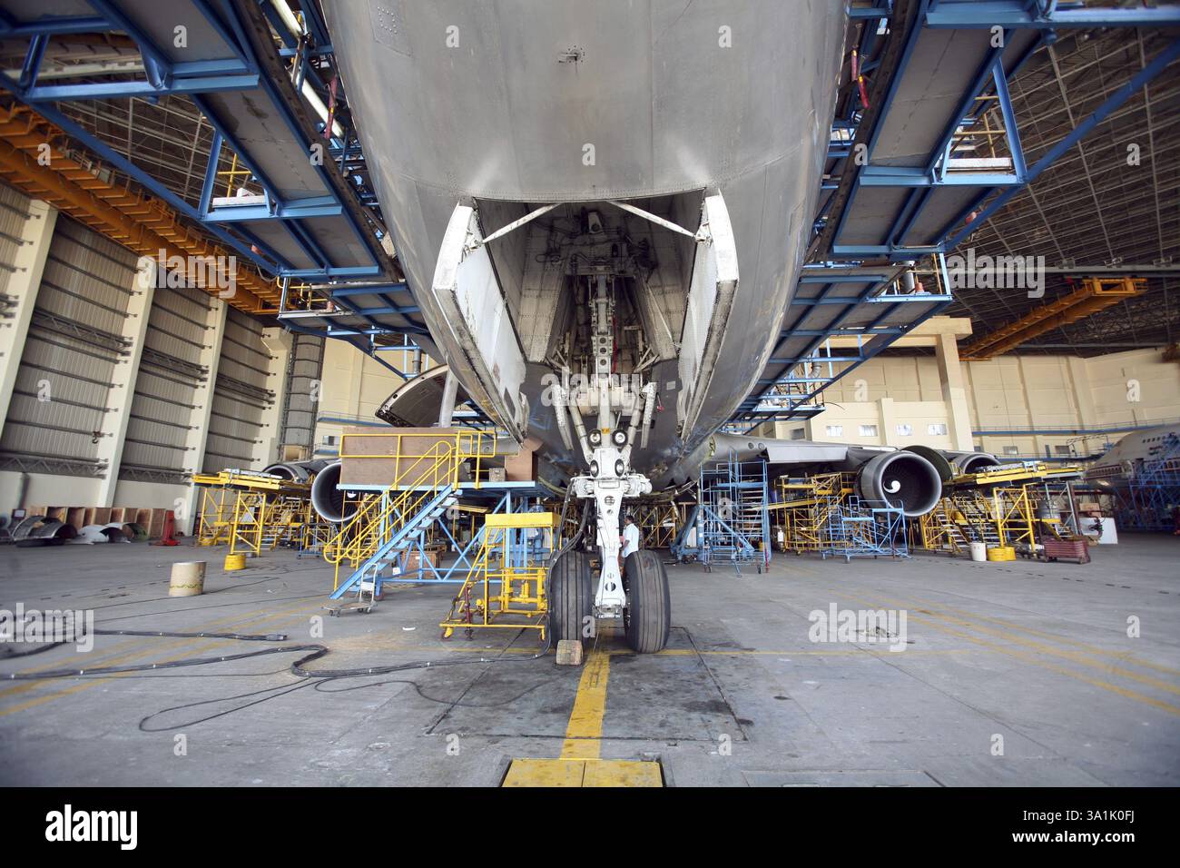 Boeing 747-400 parked for maintenance and repair at hanger based in ...