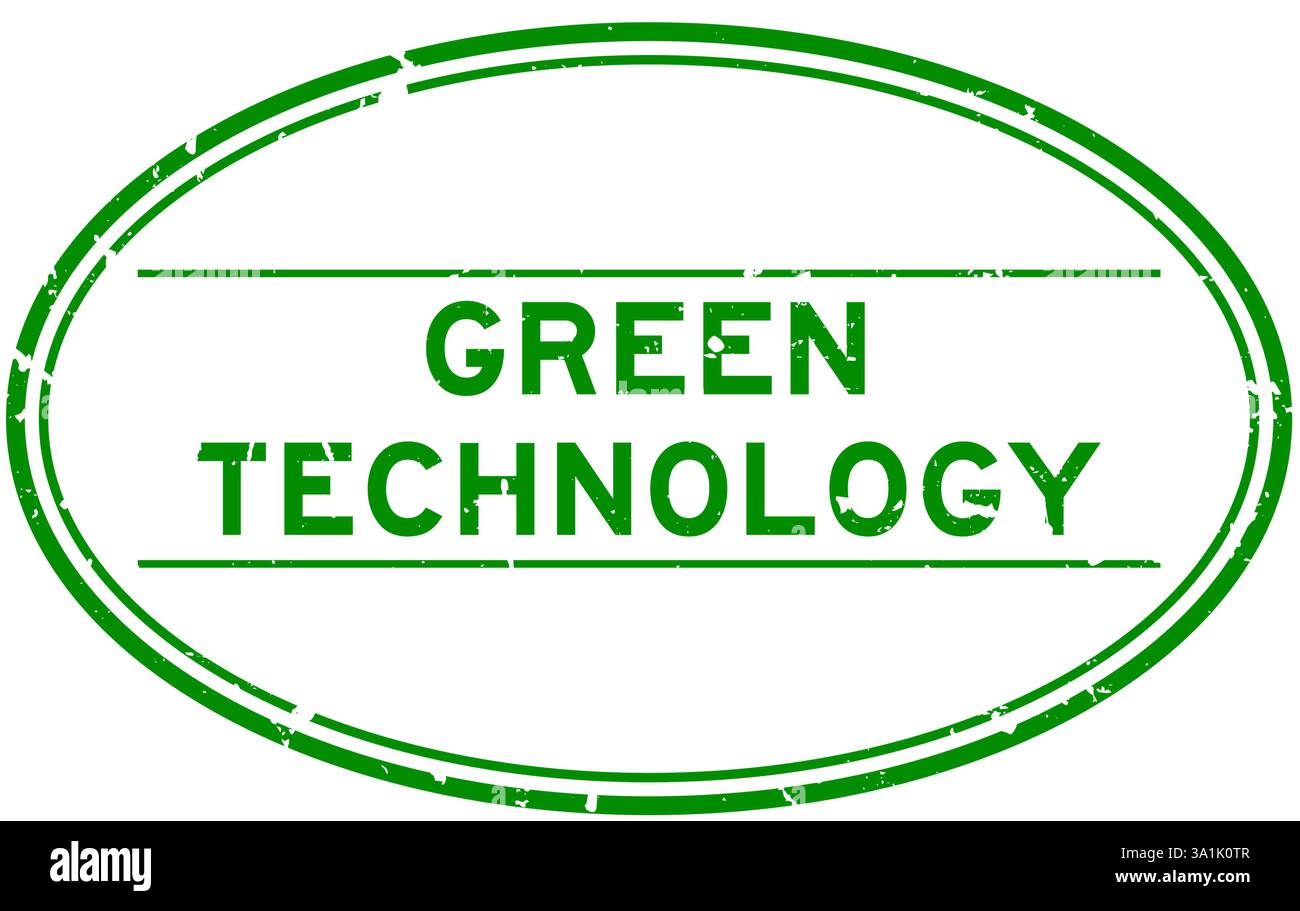 Grunge green technology word oval rubber seal stamp on white background ...
