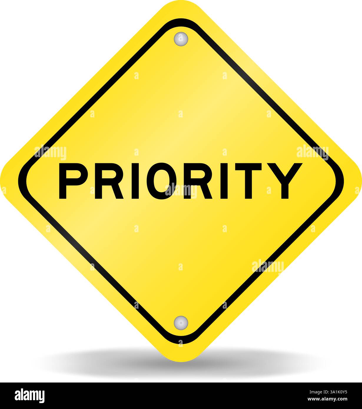 Yellow color transportation sign with word priority on white background ...