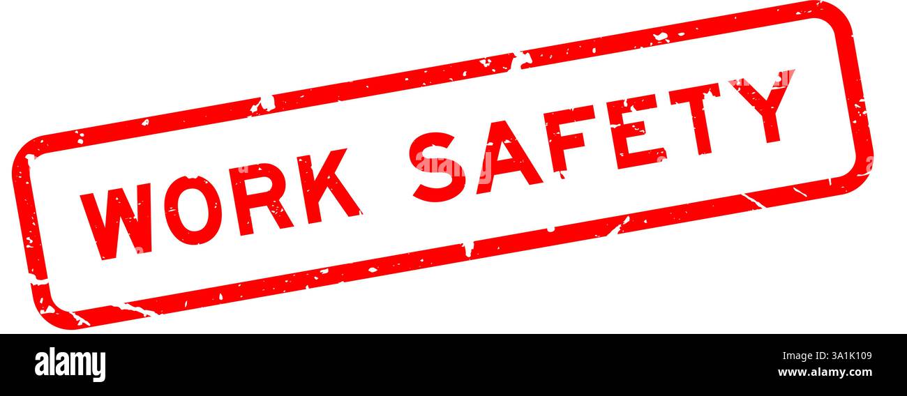 Grunge red work safety word square rubber seal stamp on white ...