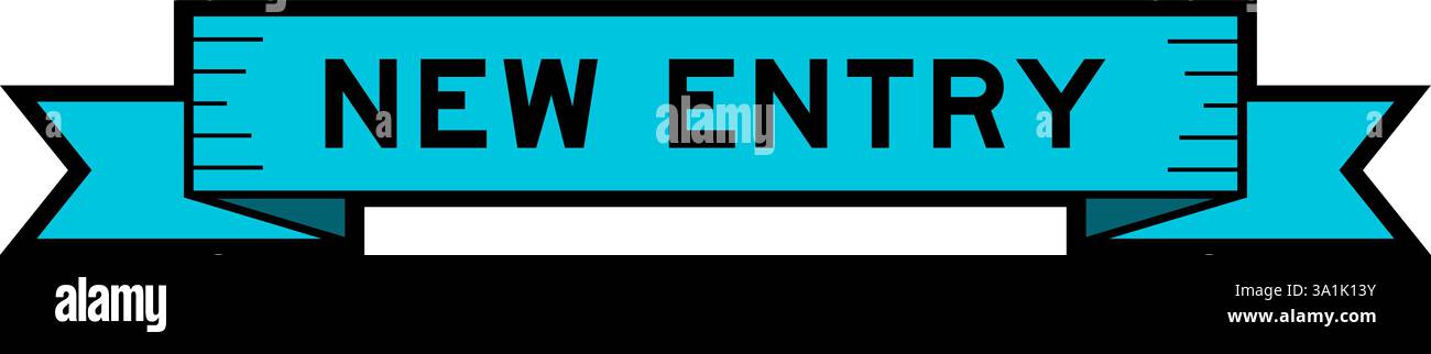 Ribbon label banner with word new entry in blue color on white ...