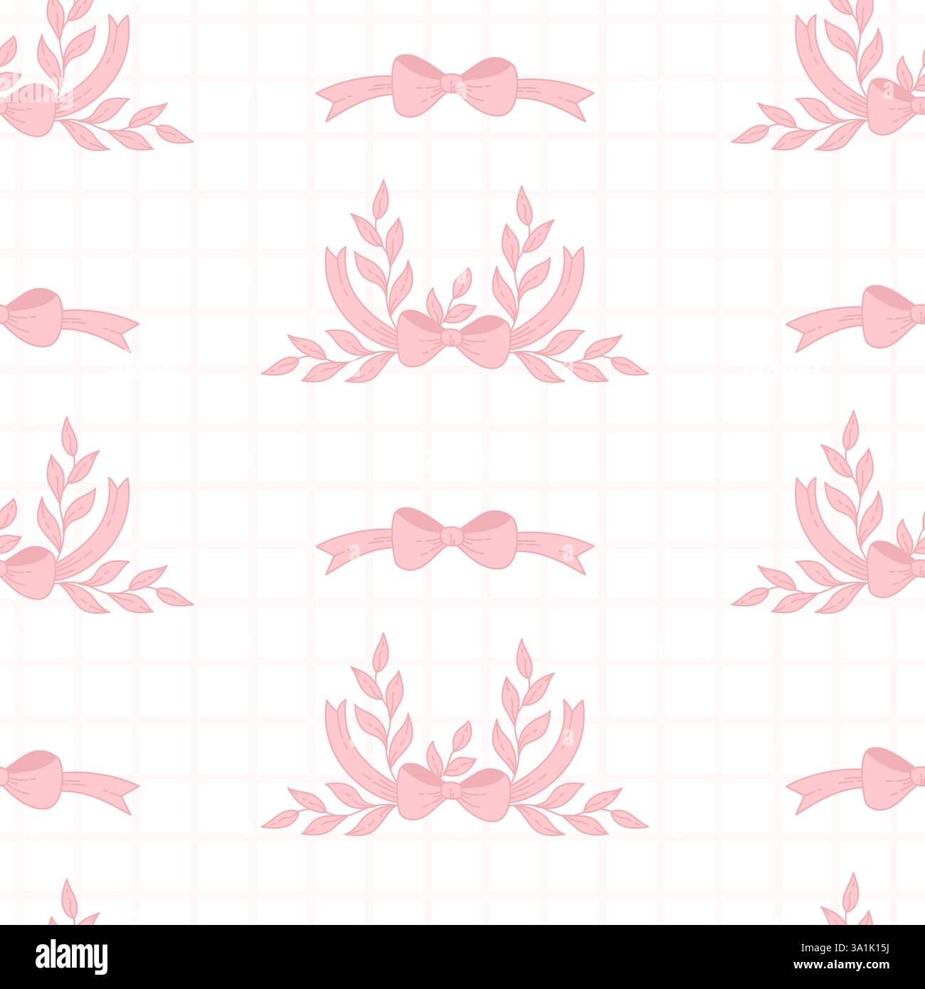 Vintage Coquette seamless pattern pink ribbon bow with Plants on ...