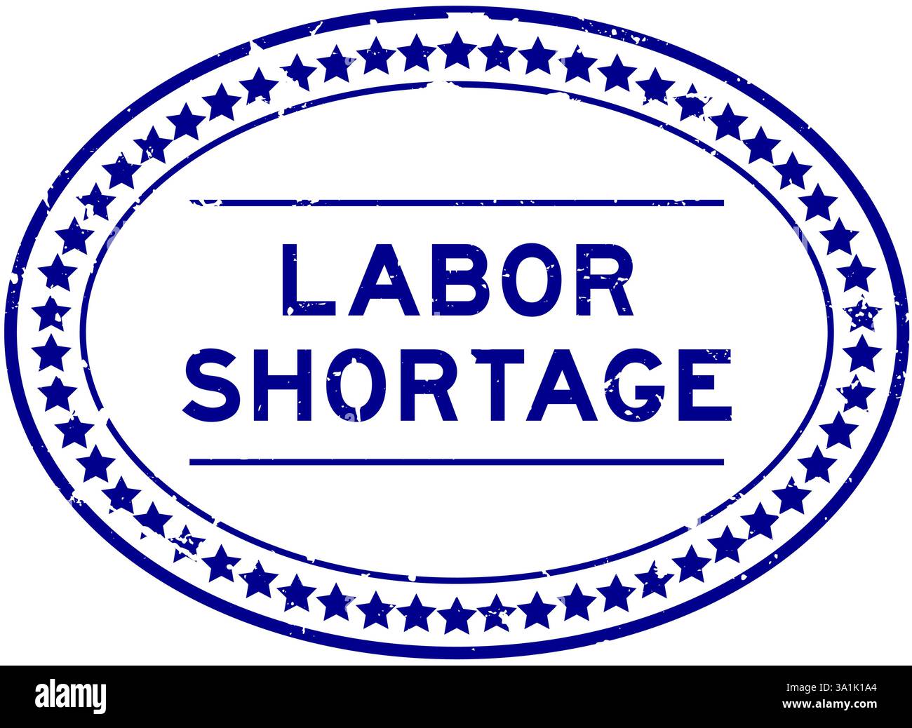 Grunge blue labor shortage word oval seal stamp on white background ...