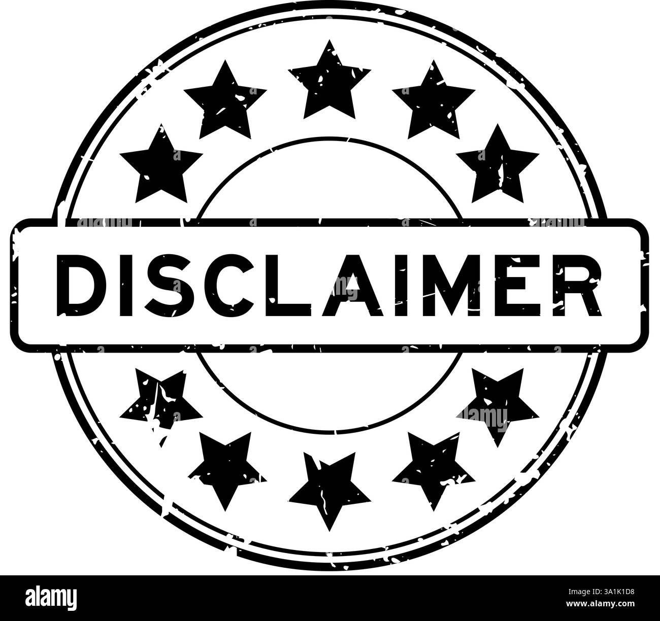 Grunge black disclaimer word round rubber seal stamp on white ...