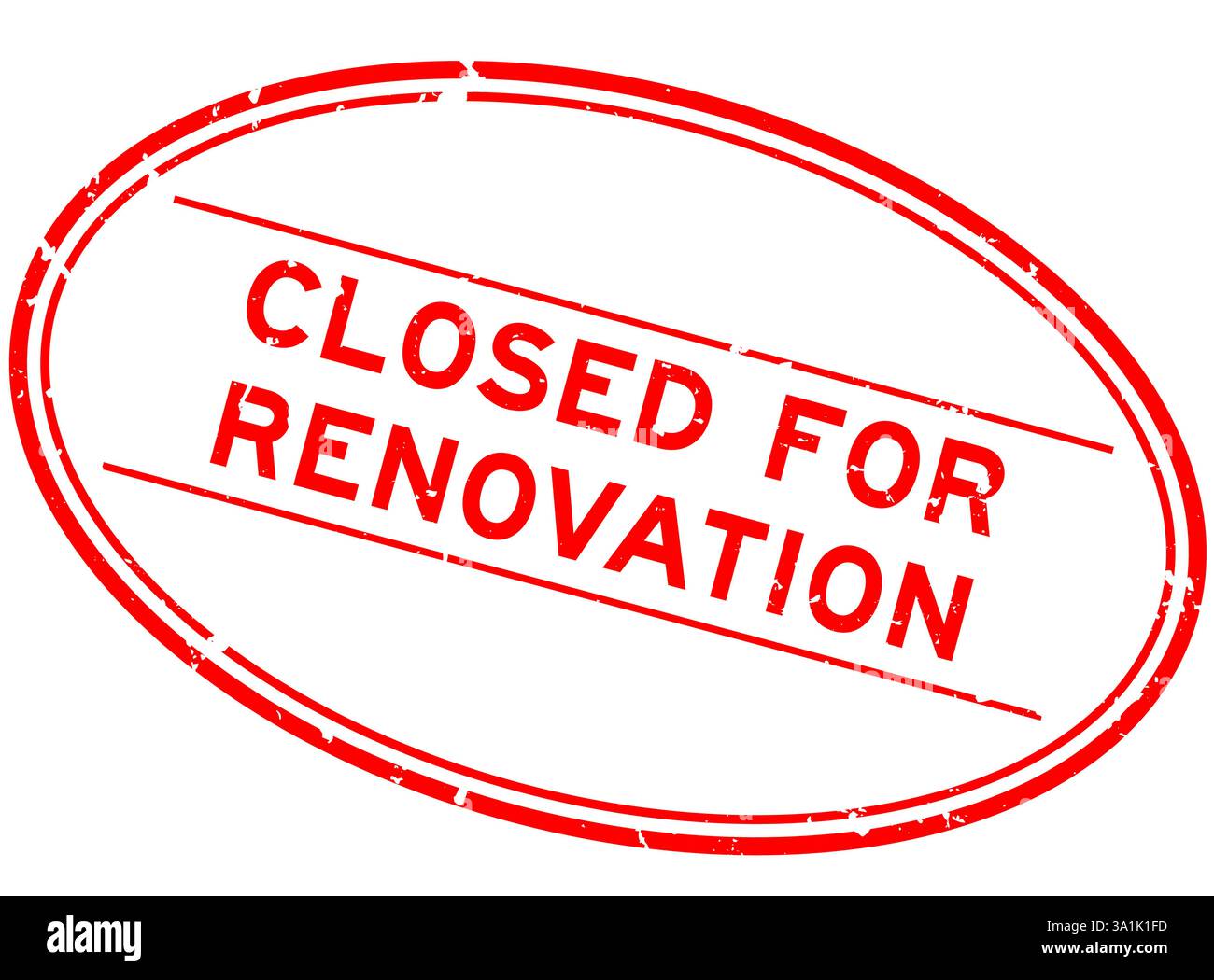 Grunge red closed for renovation word oval rubber seal stamp on white ...