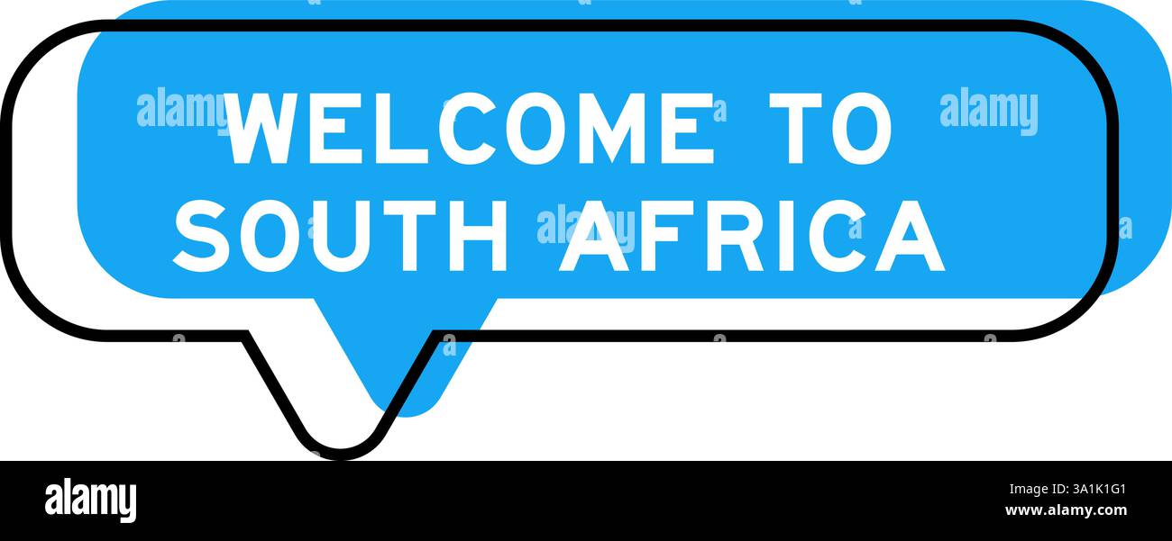 Speech banner and blue shade with word welcome to south africa on white ...