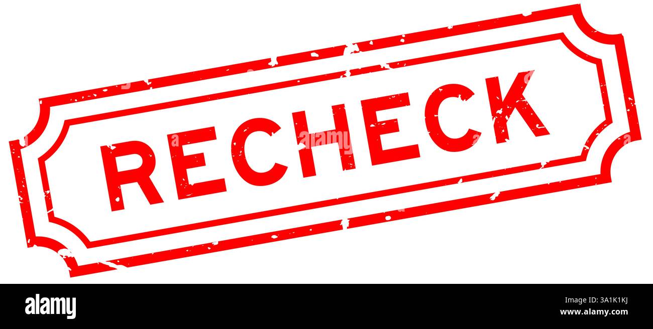 Grunge red recheck word rubber seal stamp on white background Stock ...