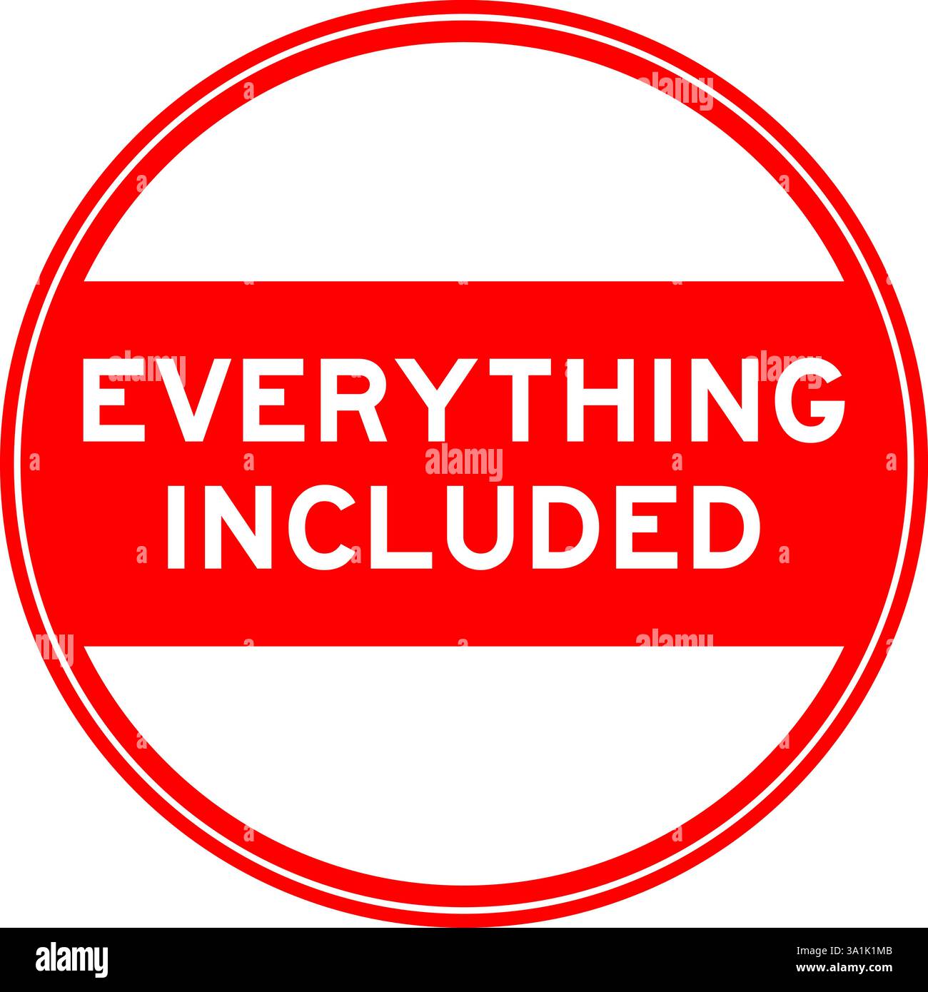 Red color round seal sticker in word evertything included on white ...