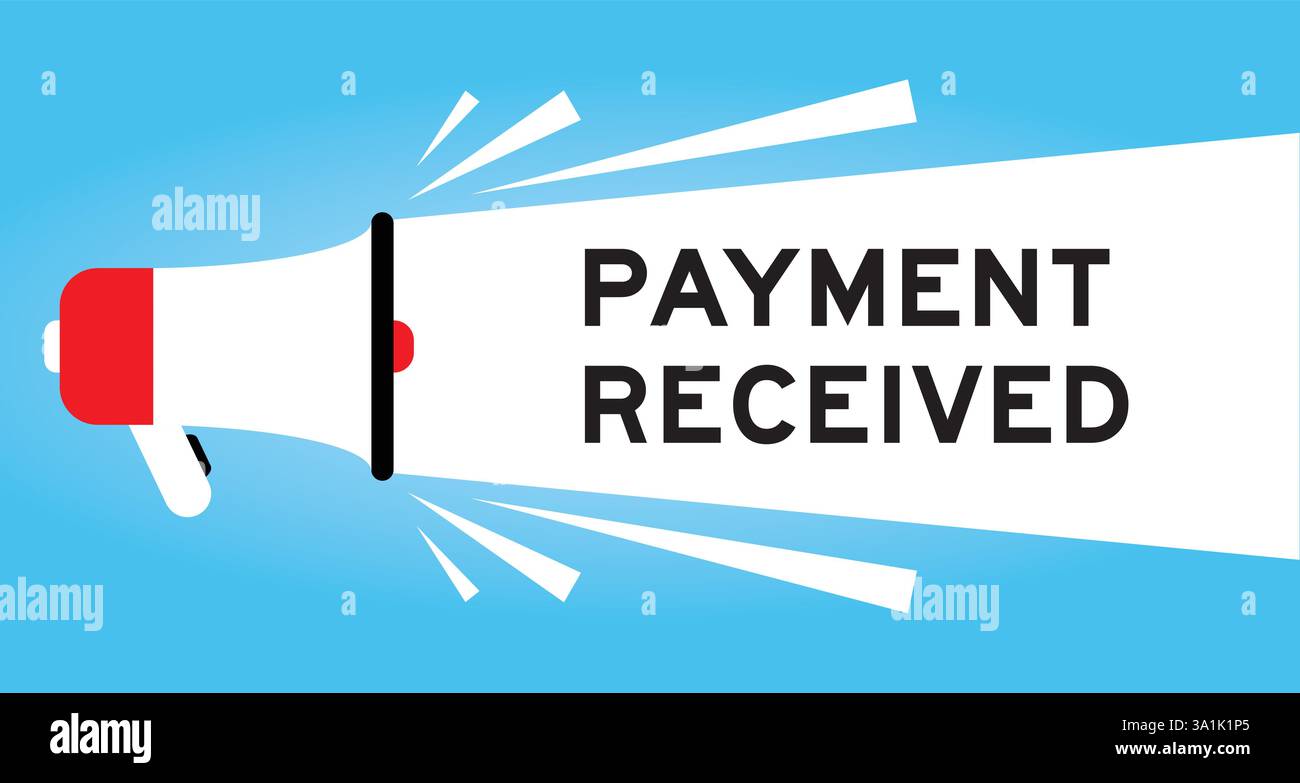 Color megaphone icon with word payment received in white banner on blue ...