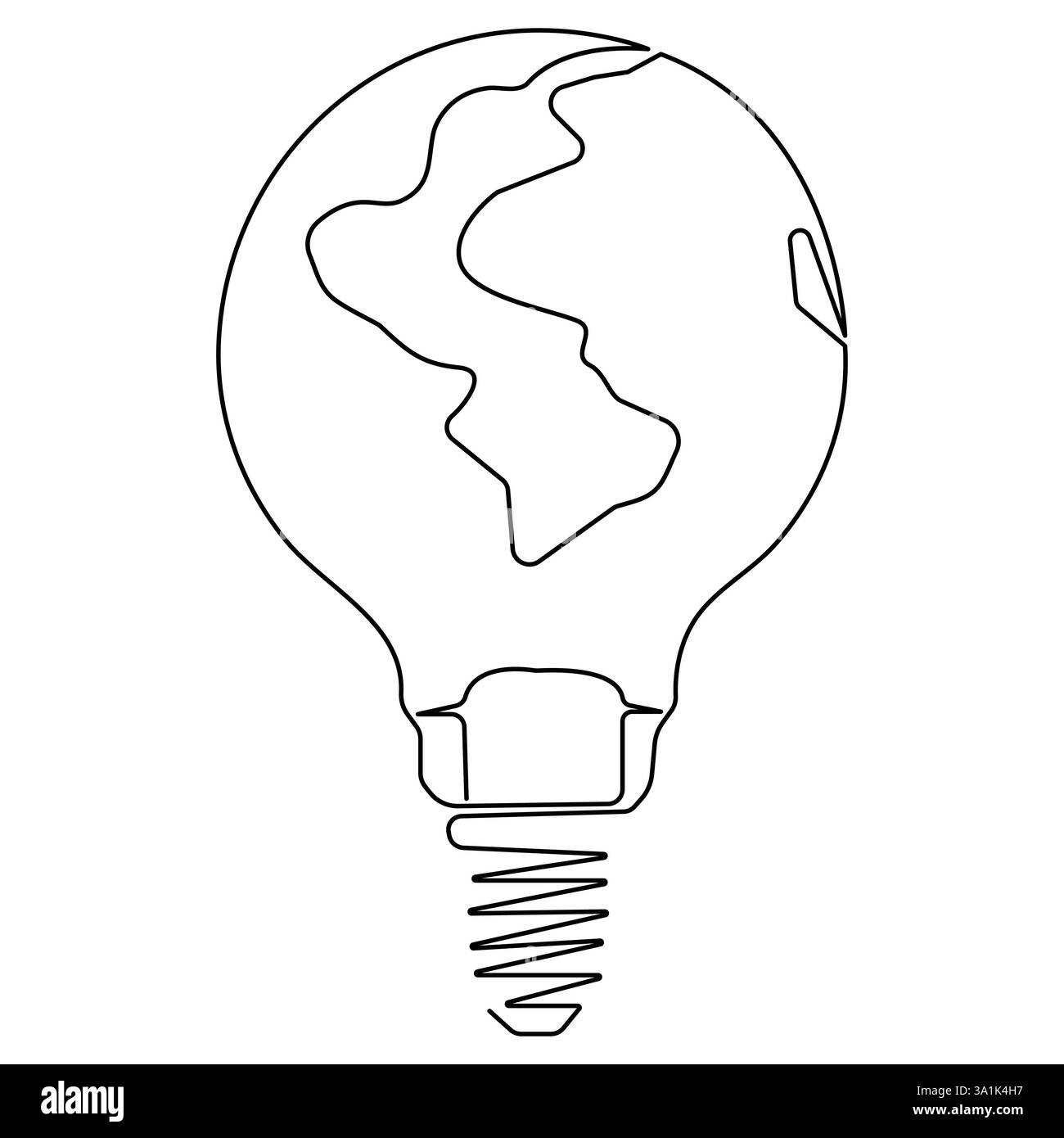 Continuous single line art drawing earth globe inside lightbulb in ...