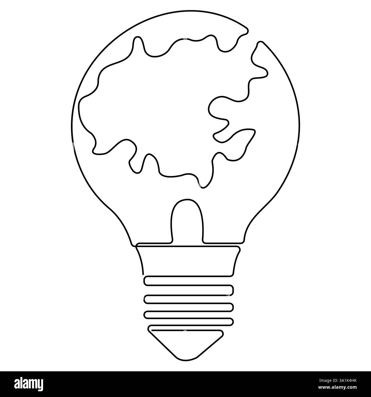 Continuous single line art drawing earth globe inside lightbulb in ... Continuous single line art drawing earth globe inside lightbulb in ...
