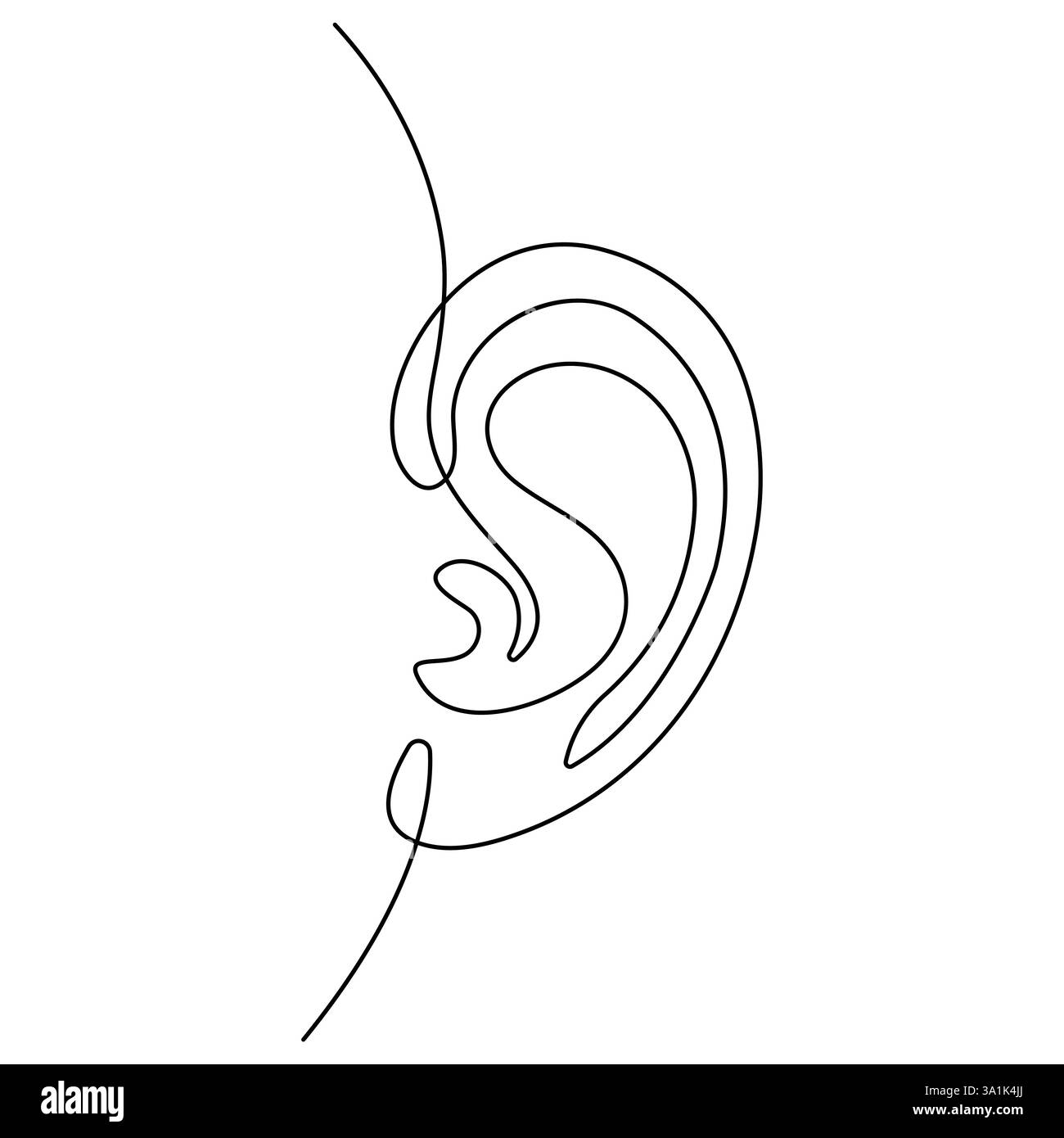 Continuous single line art drawing of human ear outline vector ...