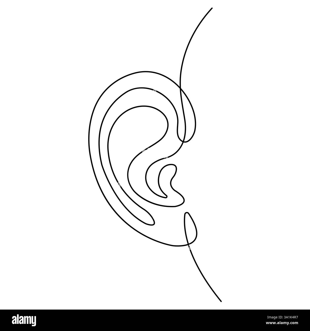 Continuous single line art drawing of human ear outline vector ...