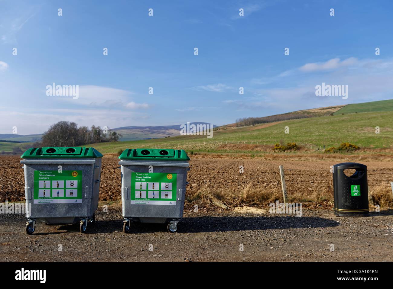 Wheeled Metal Glass and Bottle recycling bins beside a Dog Litter Bin ...