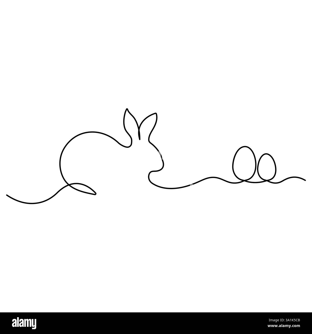 Continuous single line art drawing of Easter eggs and rabbit outline ...