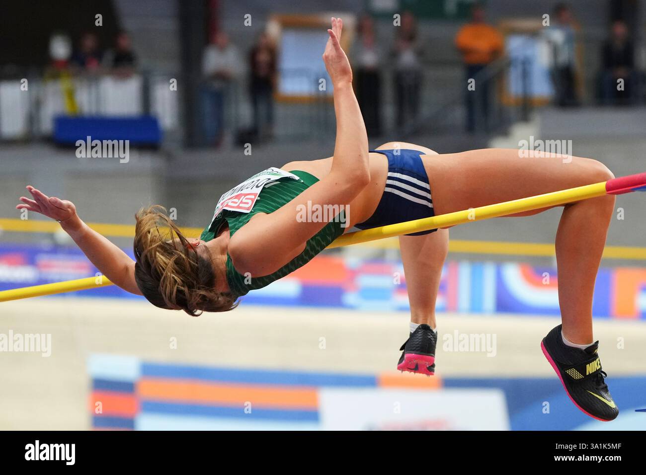 Kate O'Connor of Ireland competes in the women's pentathlon high jump ...