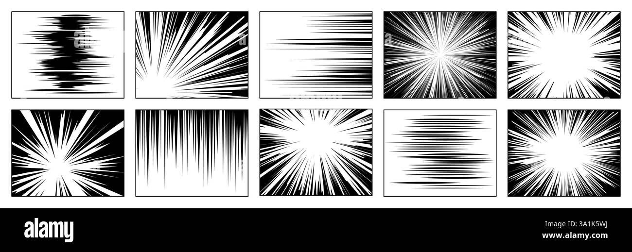 Set of ten images displaying dynamic speed lines typically used in ...