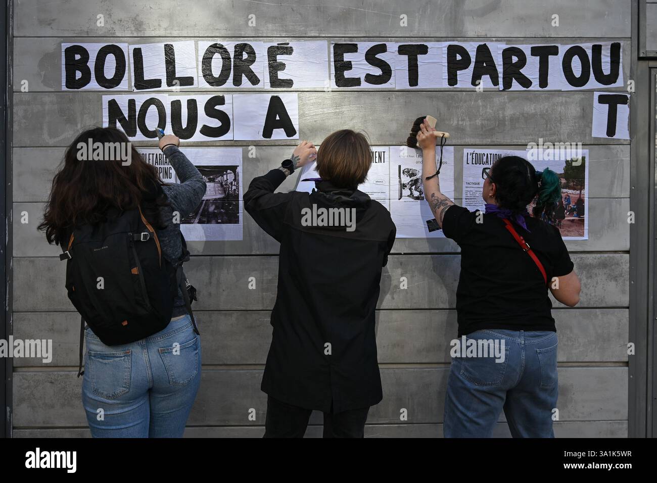 Feminist and anti-Bollore posters and his show Touche pas a mon Poste ...