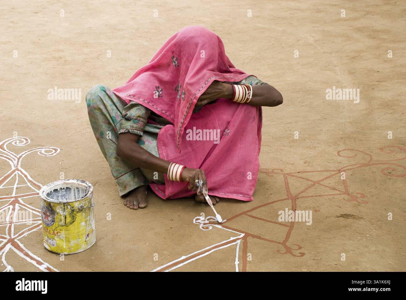 Traditional mandana (rangoli) at the courtyard Manvar resort on way to ...