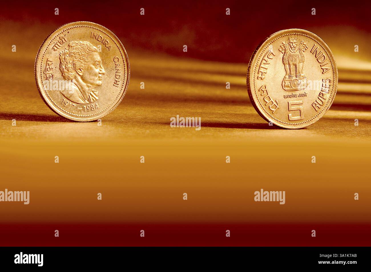 Double pair Indian currency five rupees coin front side and backside ...