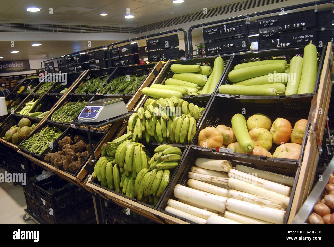 Vegetables being sold at Reliance Fresh Departmental Store at Hyderabad ...