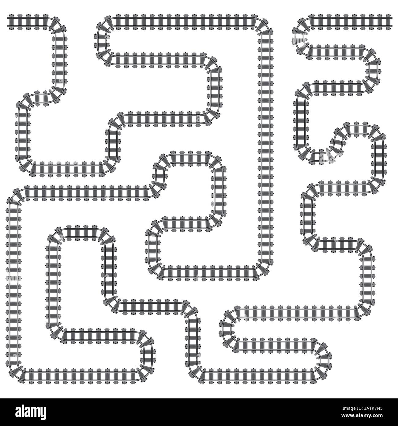 Railway train track illustration. Rail pattern round circular curve ...