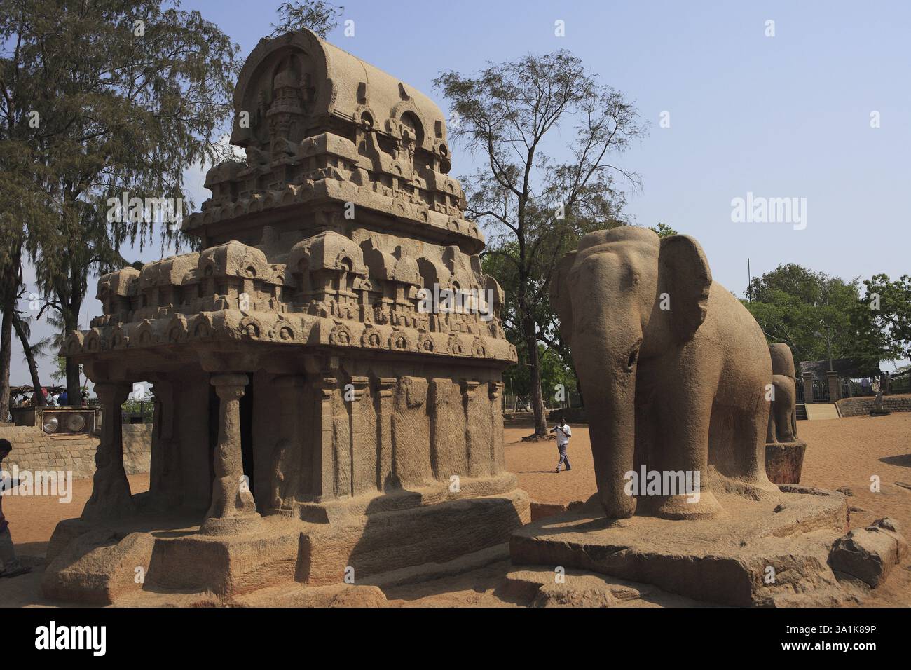Nakul Sahadeva Ratha and elephant statue at Pancha Rathas carved during ...