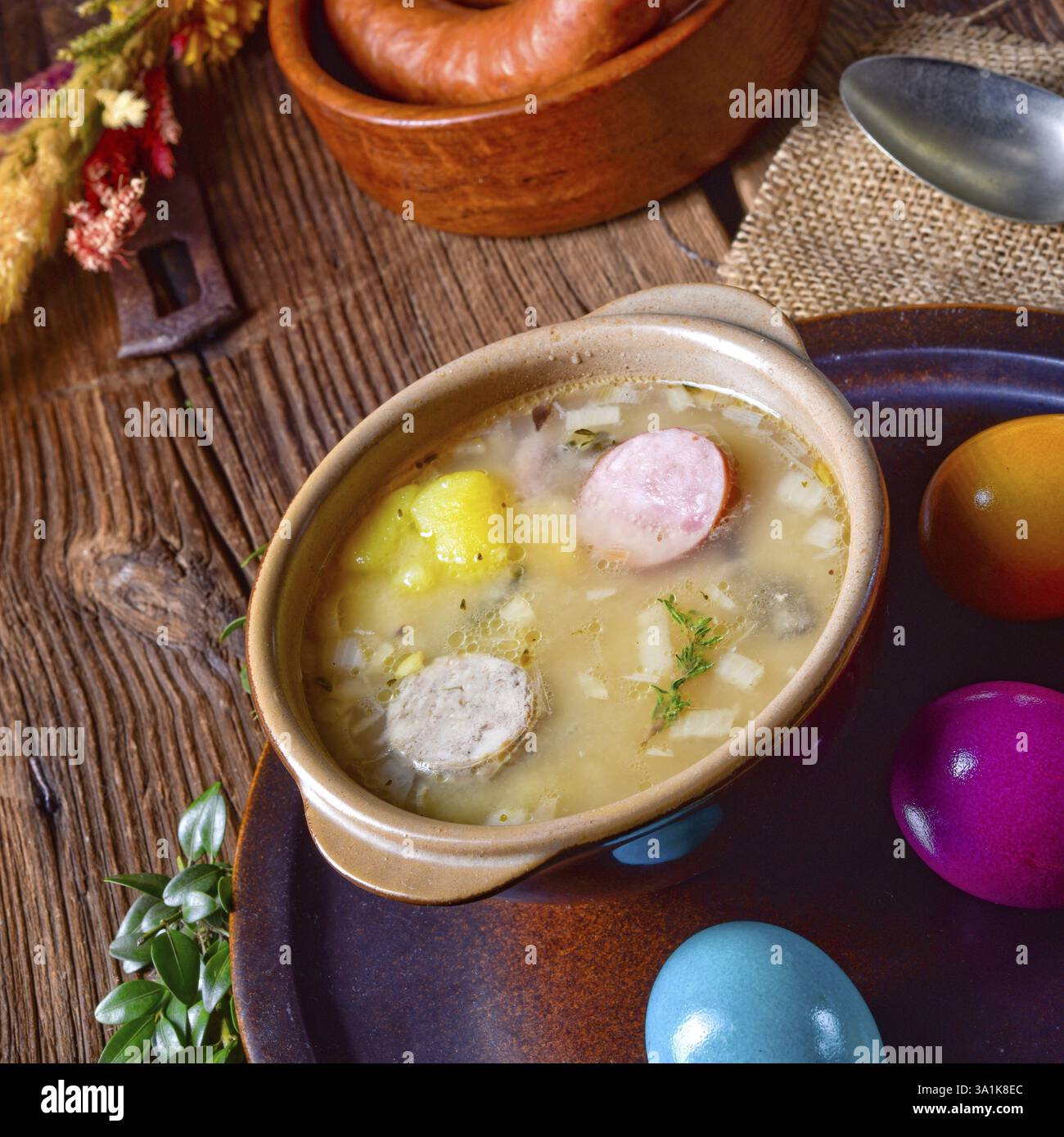 Easter decoration with polish easter soup Stock Photo - Alamy