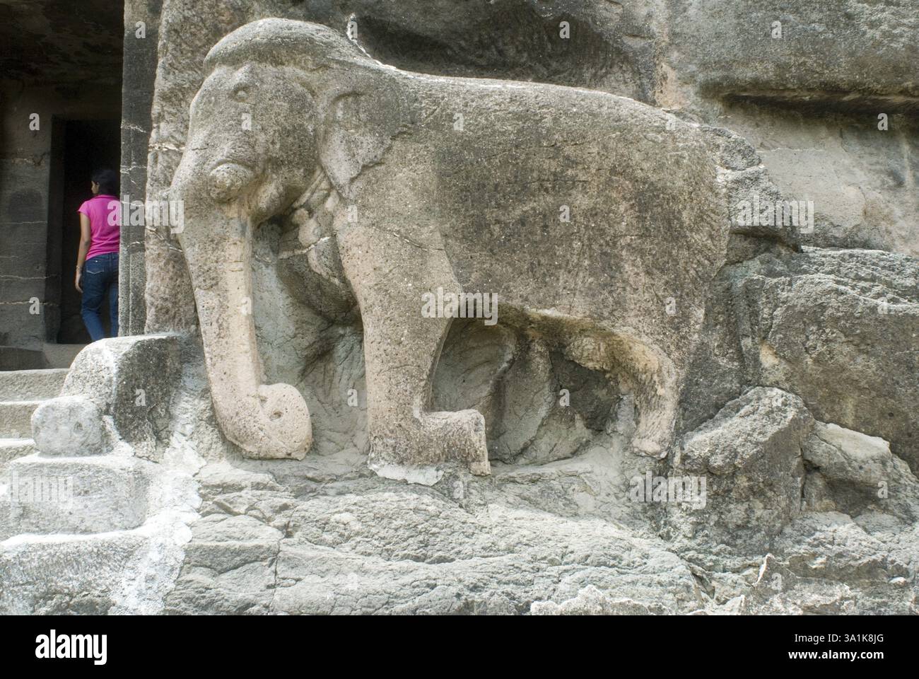 Elephant statue in Ajanta caves, Aurangabad, Maharashtra, India, Asia ...