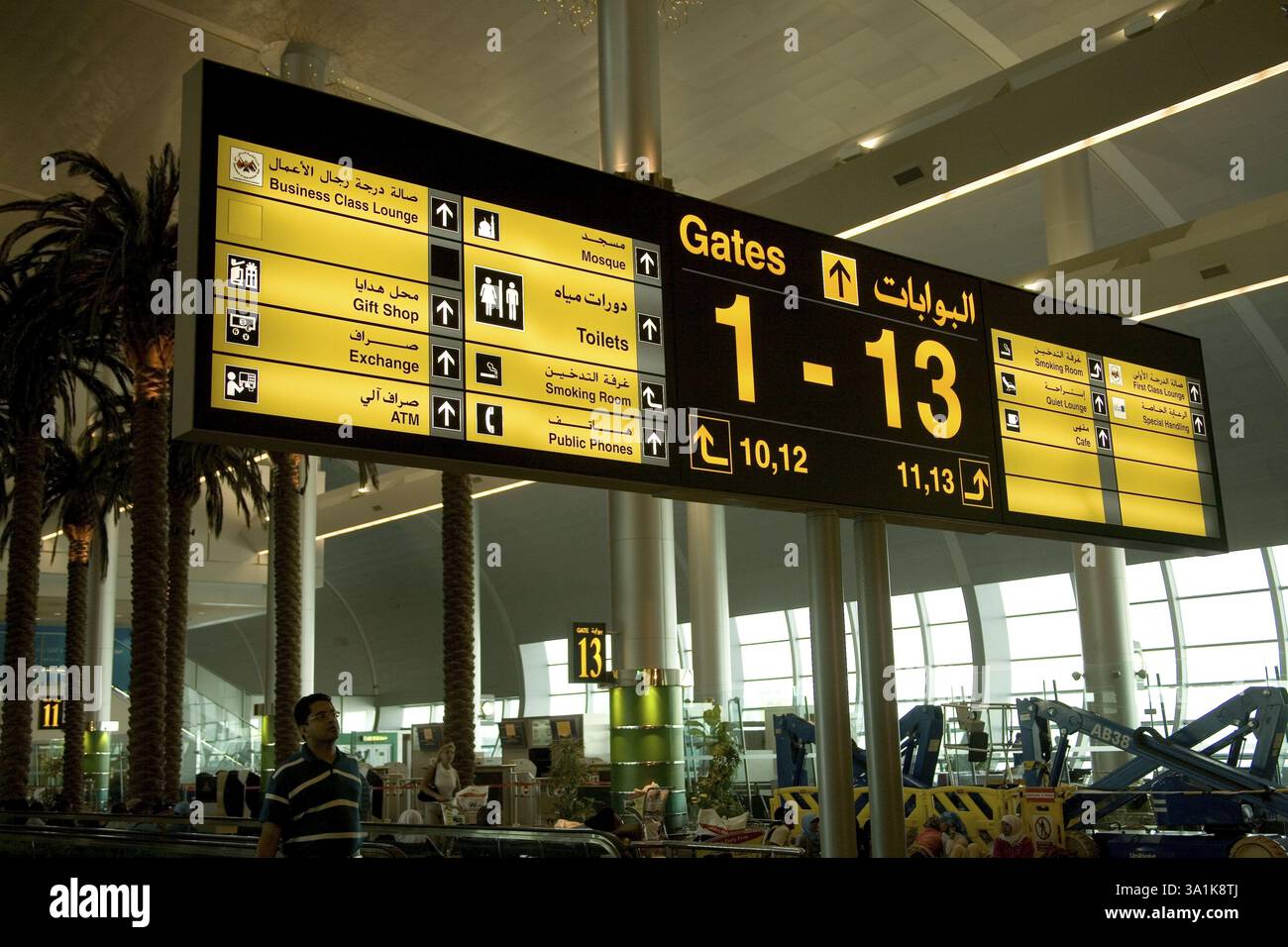 Black Sign board 1-13 numbers gate of Dubai International Airport ...