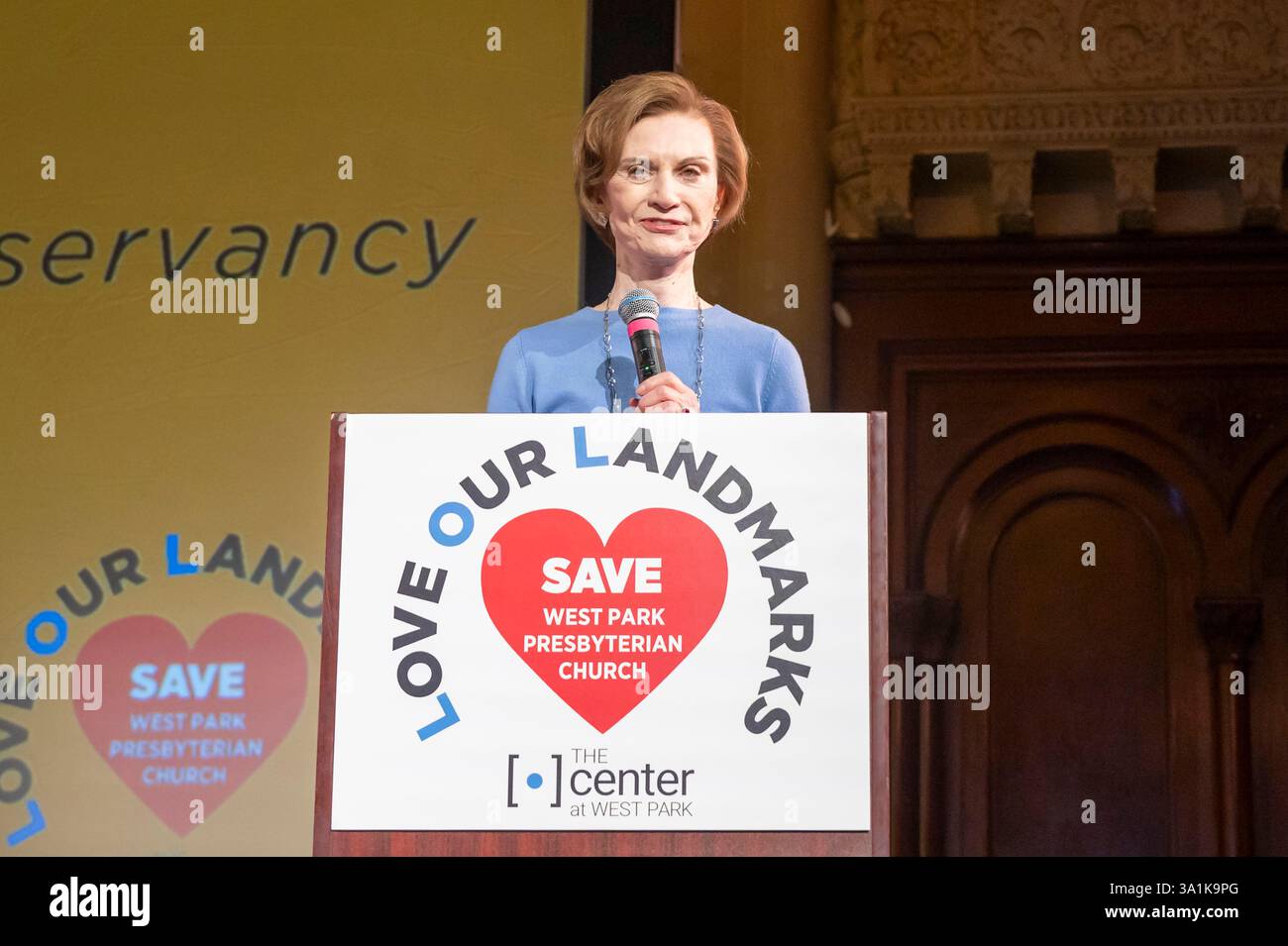 New York, United States. 08th Mar, 2025. Peg Breen attends a rally to ...