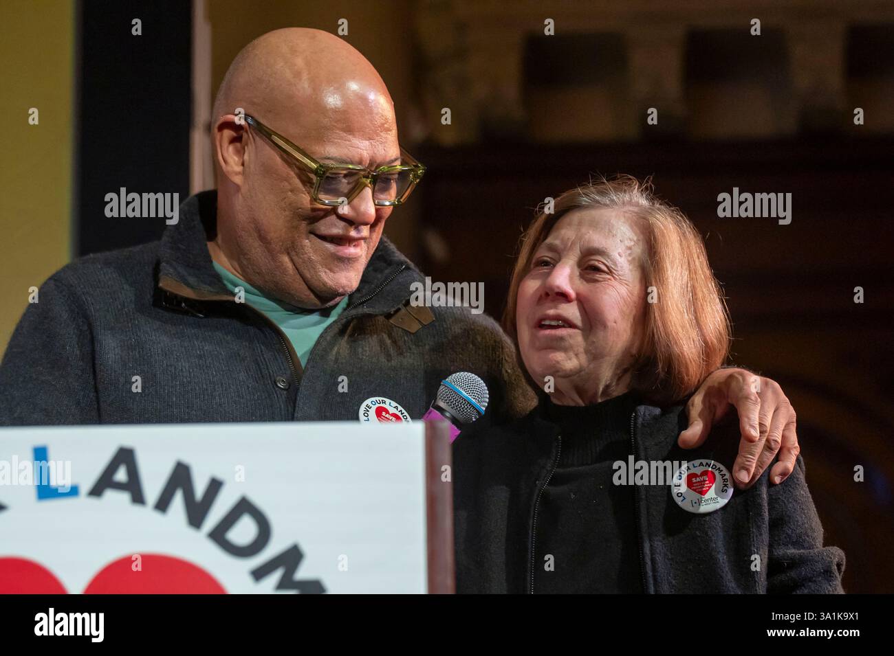 (L-R) Laurence Fishburne and Debby Hirshman attend a rally to save the ...