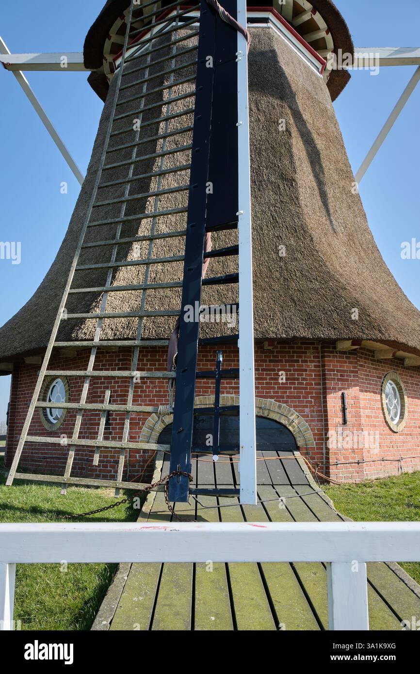 Historic Hantumermolen windmill in Friesland, Netherlands, showing sail ...